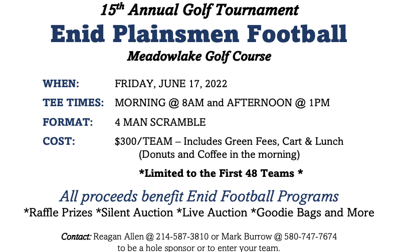15th Annual Enid Football Golf Tournament Information – Enid Athletics